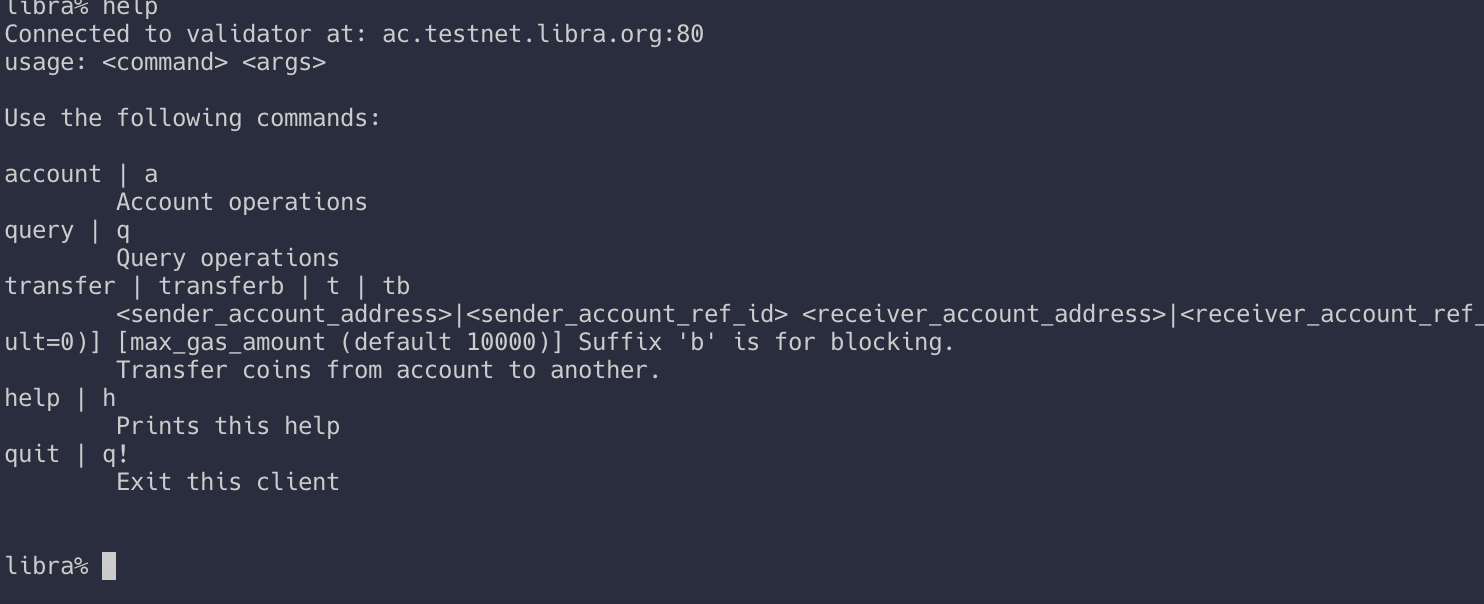 Libra: how to create a wallet and make transactions with CLI Client